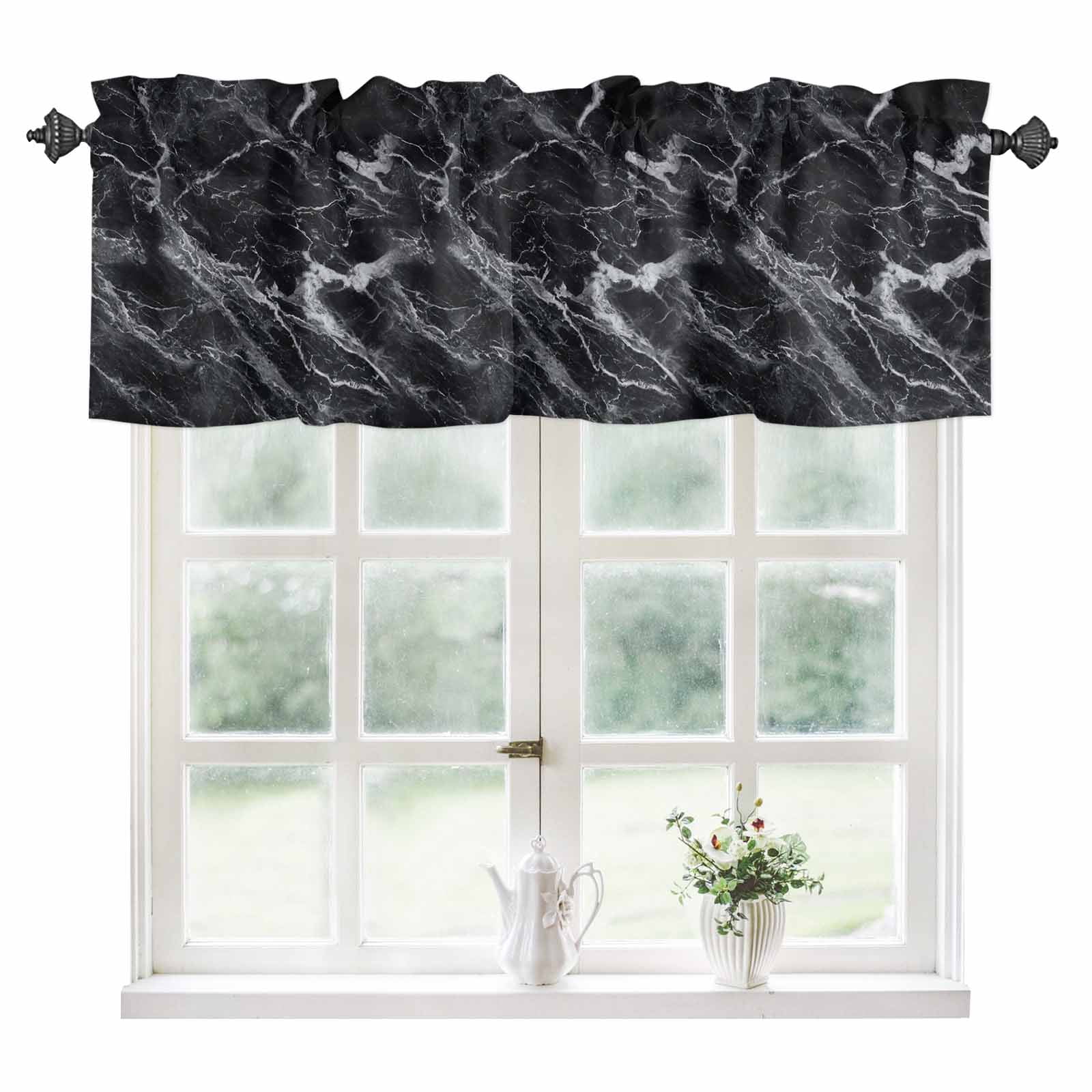 Black Marble Kitchen Valances for Windows 42x12 Inch Kitchen Curtains ...