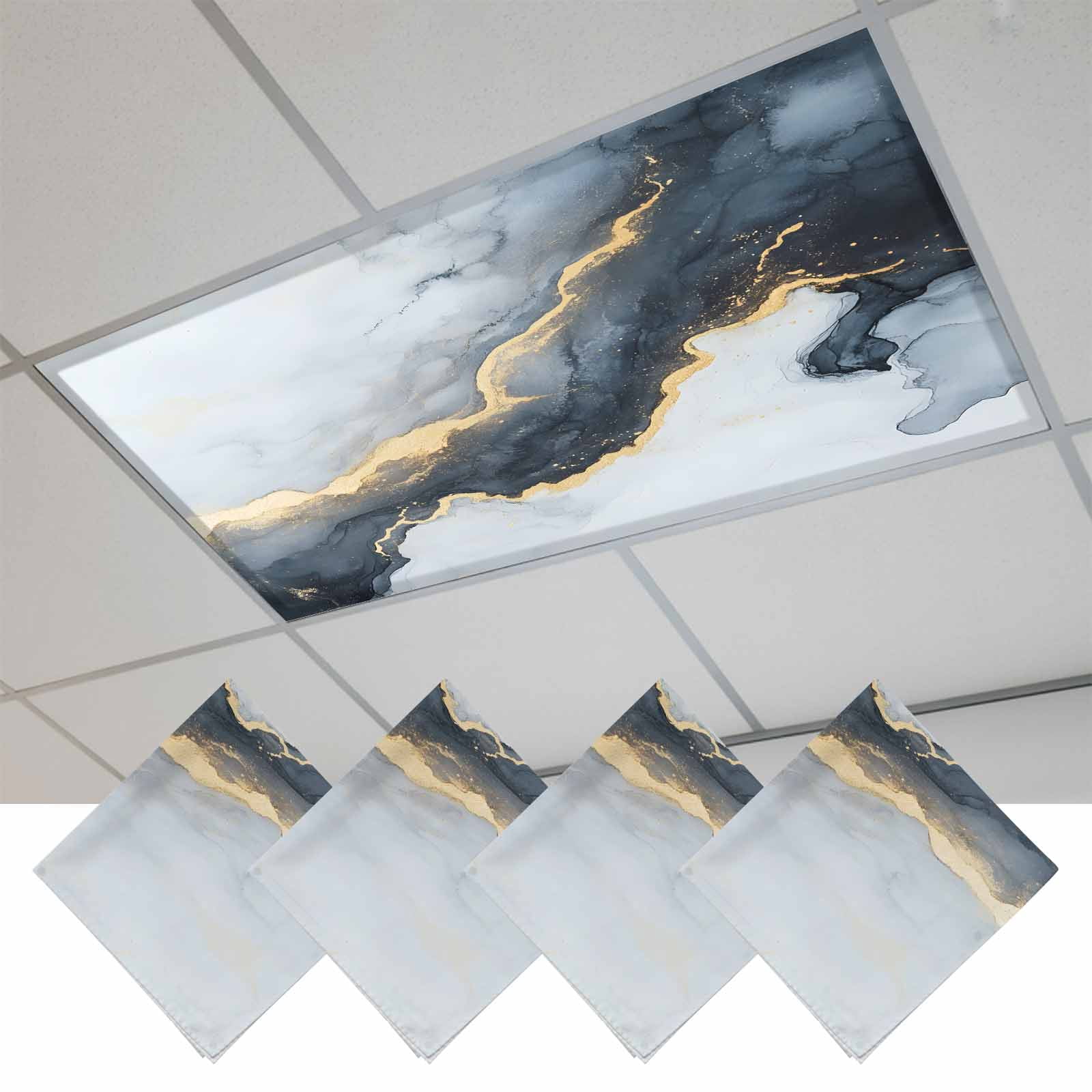 Black Marble Magnetic Fluorescent Light Covers for Ceiling Lights 2 x 4 ...