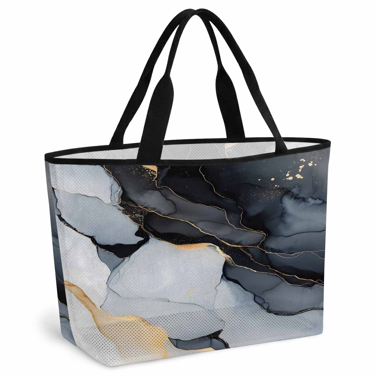 Black Marble Mesh Beach Bag for Women Men,Large Beach Tote Waterproof ...