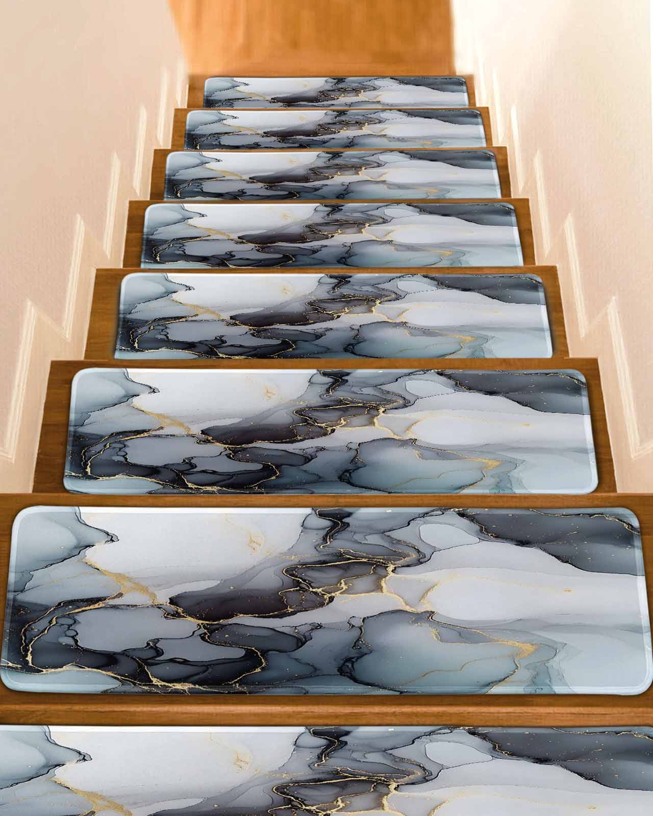 Black Marble Non-Slip Stair Treads for Wooden Steps, 4 Pack-8x30in ...