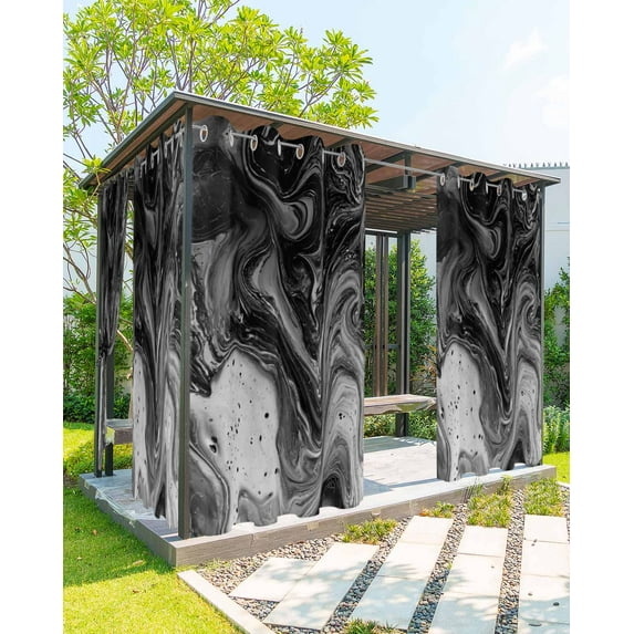 Black Marble Outdoor Curtains for Patio, Vintage Abstract Grey Fluid ...
