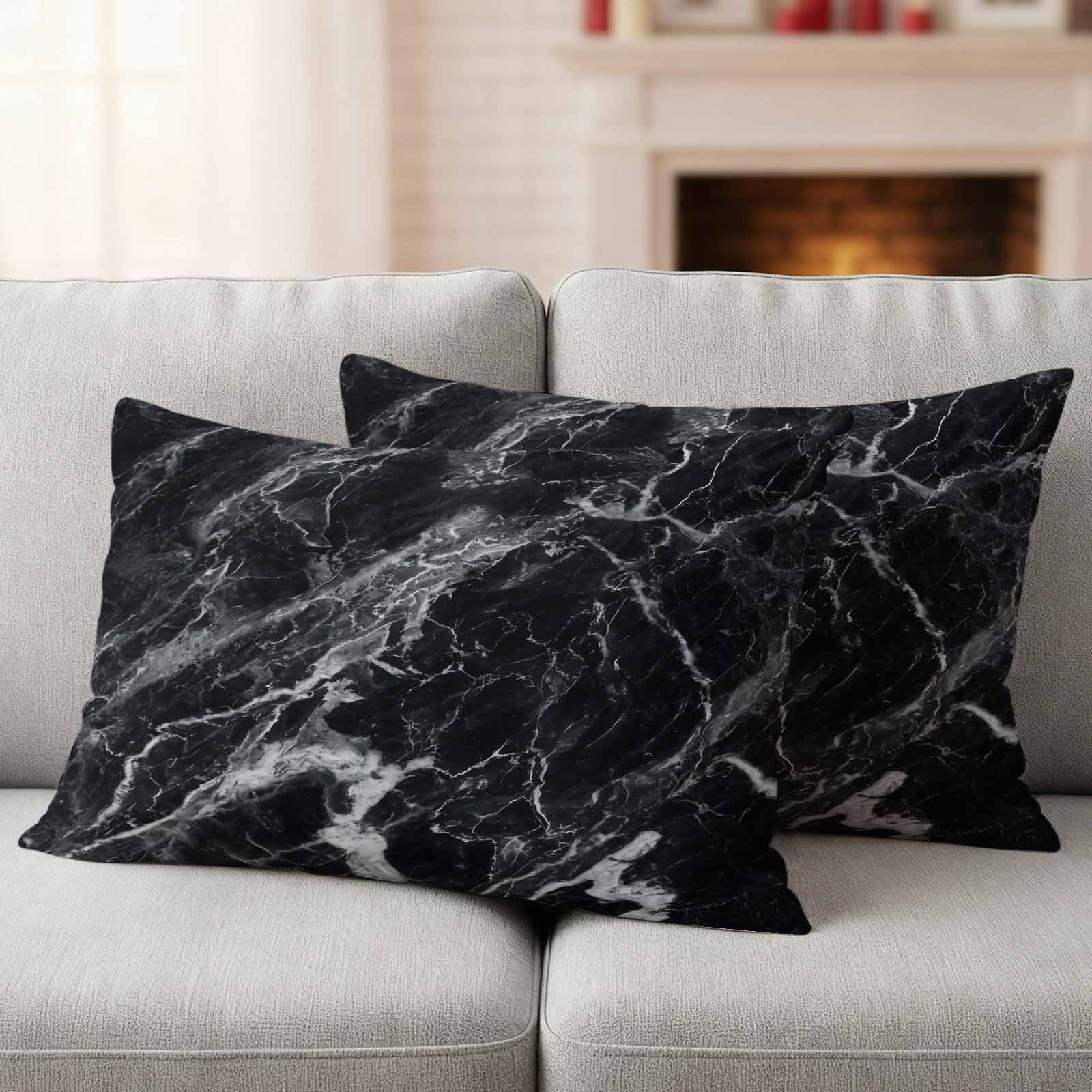 Black Marble Outdoor Waterproof Throw Pillow Covers 20x12 Set of 2 ...