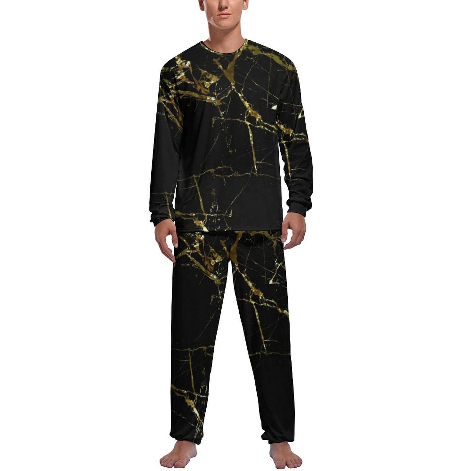 Black Marble Pajamas Long Sleeves Stylish Modern Print 2 Piece Home ...