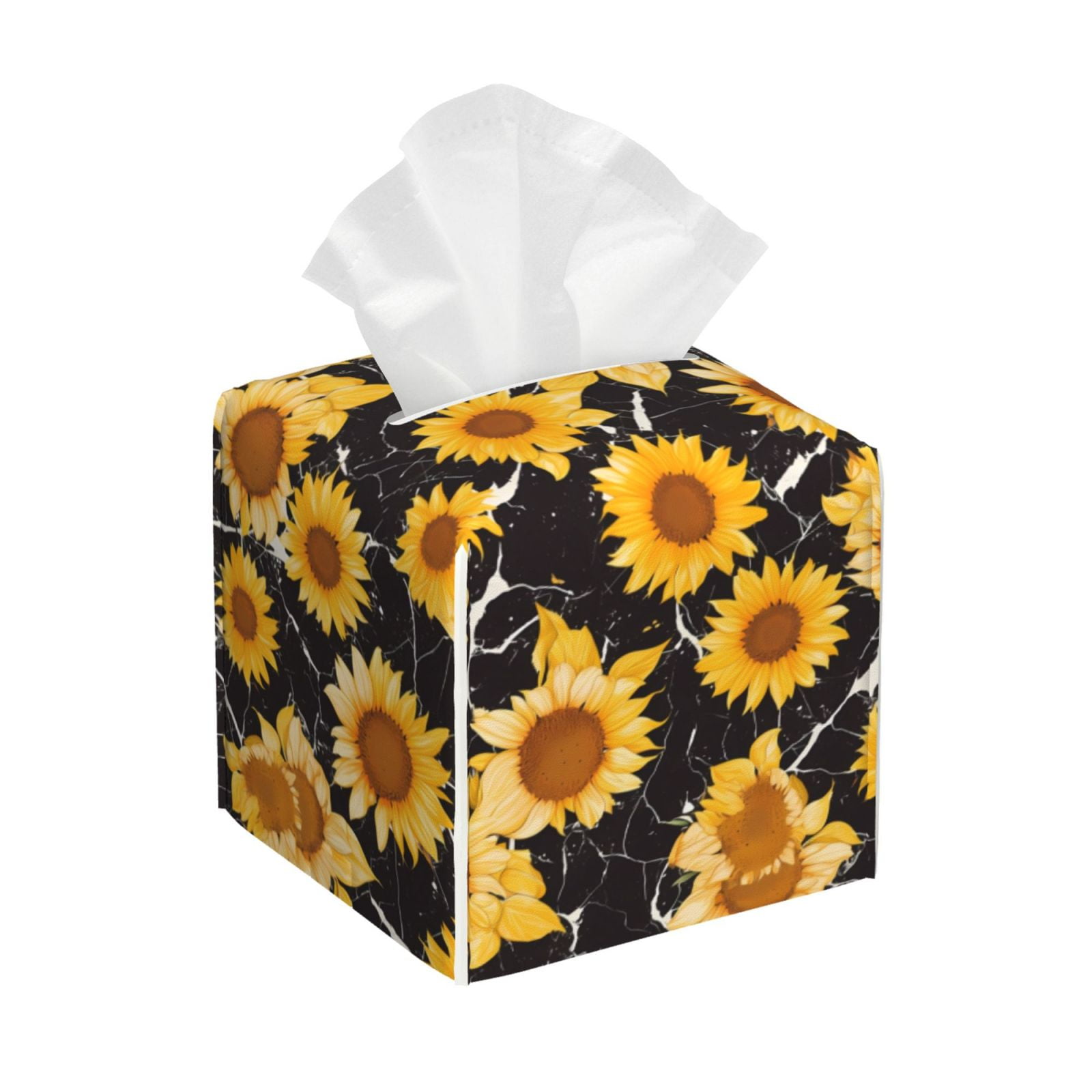 Black Marble Pattern Sunflower Tissue Box Cover, Tissue Box Holder ...