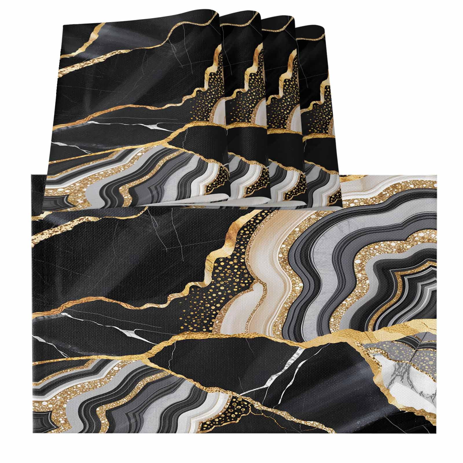 Black Marble Placemats for Dinning Table Set of 4, Grey Gold Texture ...