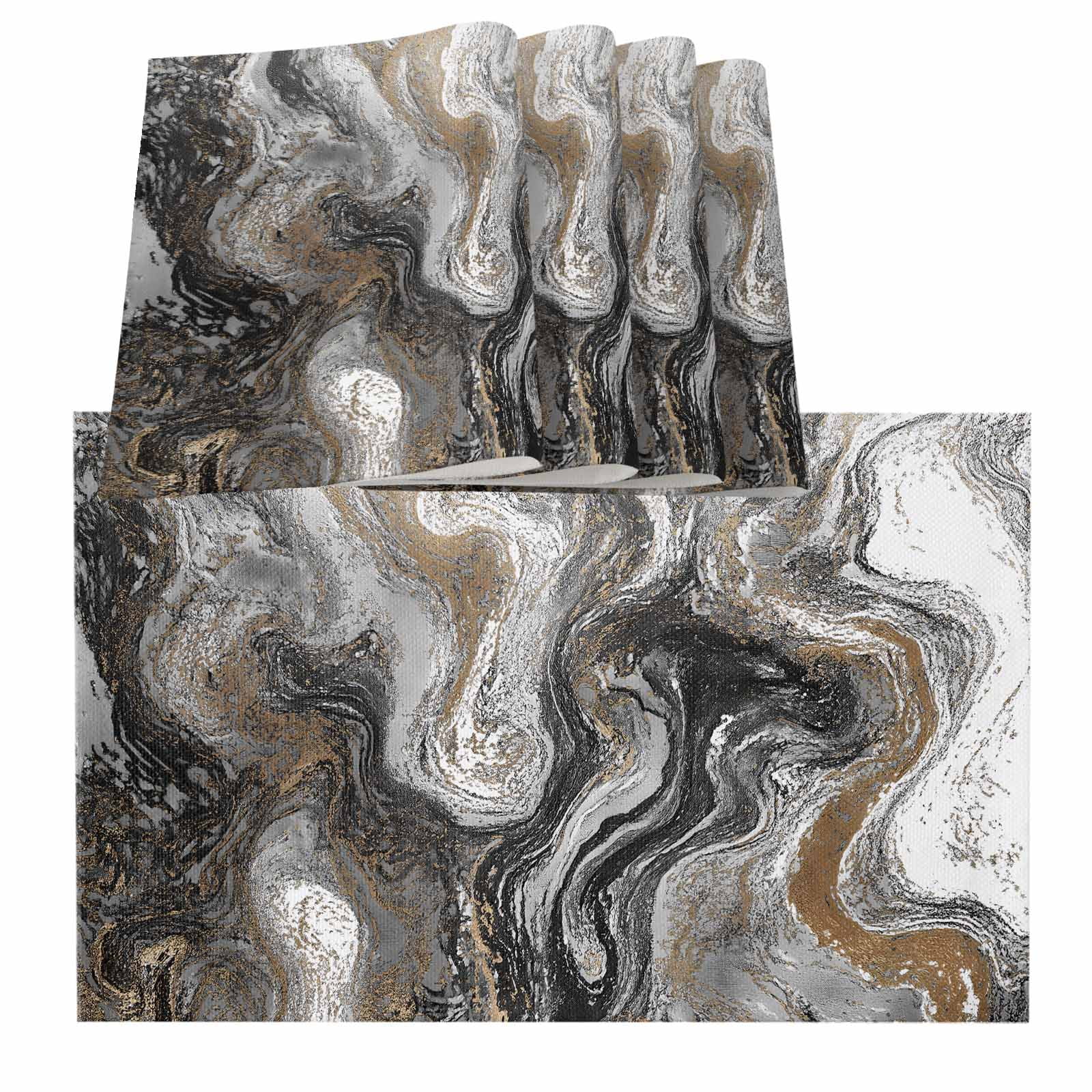 Black Marble Placemats for Dinning Table Set of 4, Retro Chic Abstract ...