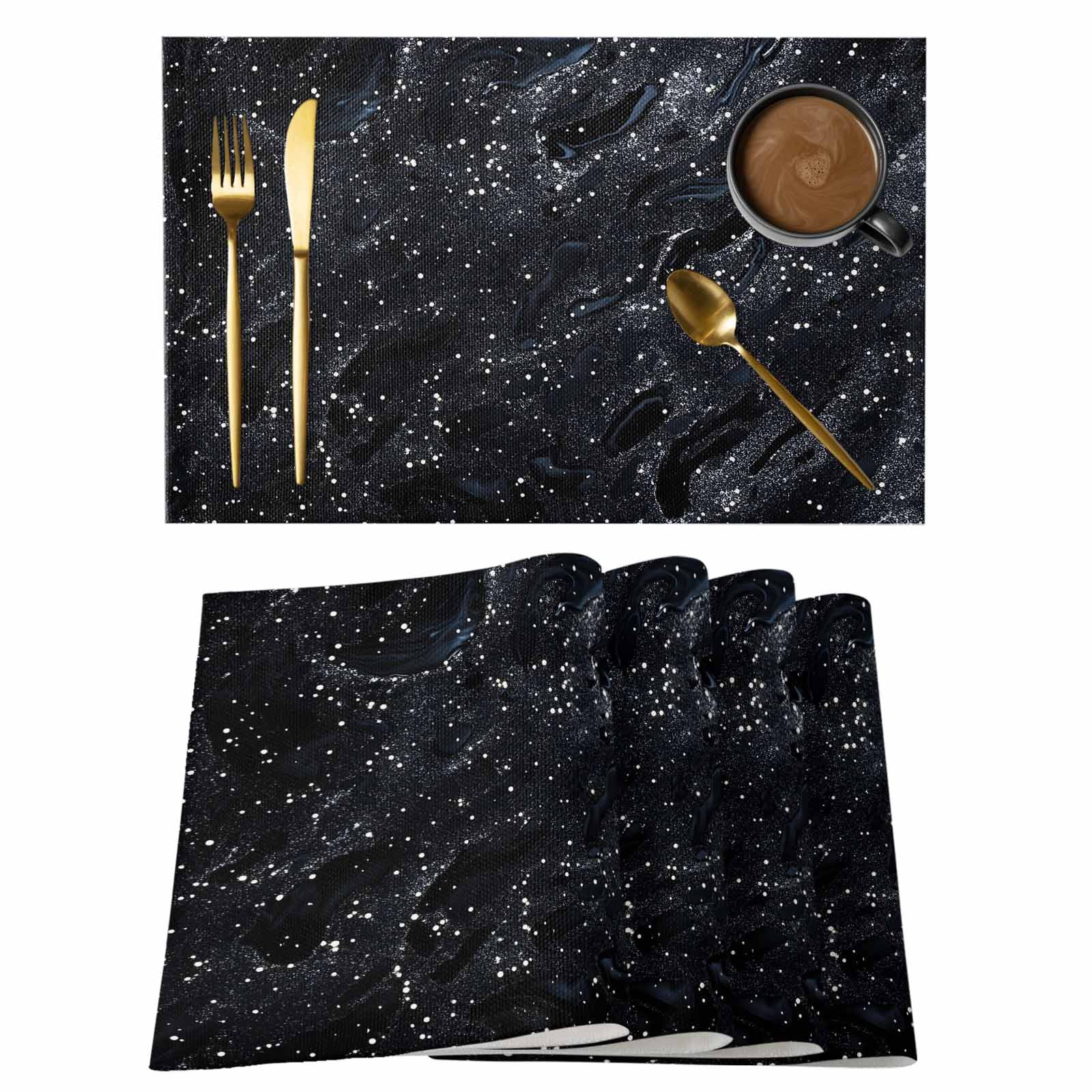 Black Marble Placemats Set of 8, Vintage Abstract Ombre Dots Pattern ...