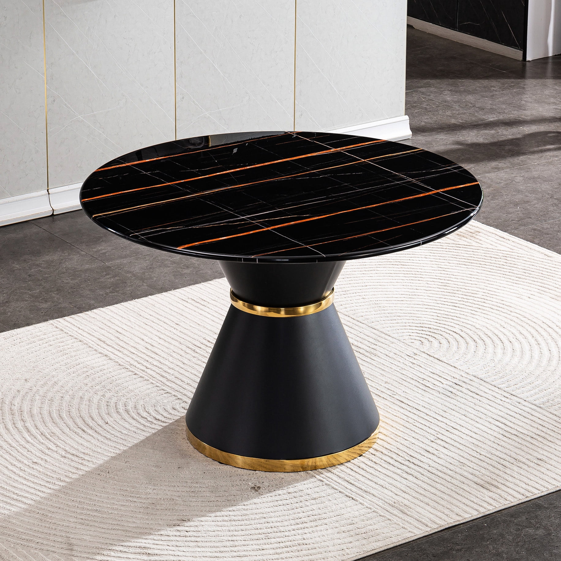Black Marble Print MDF Round Table | 4 - Person Capacity | Rust ...