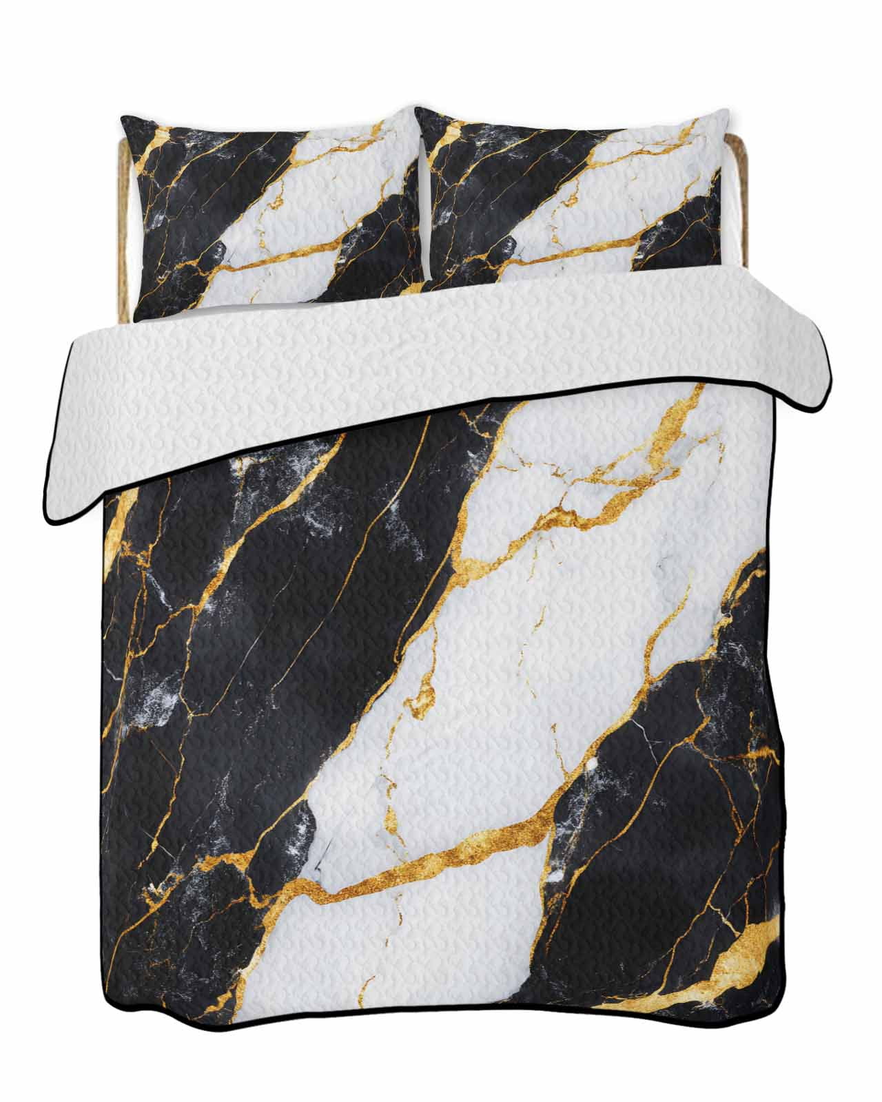 Black Marble Quilts Bedding Set King Size Gold Foil Modern Lightweight ...