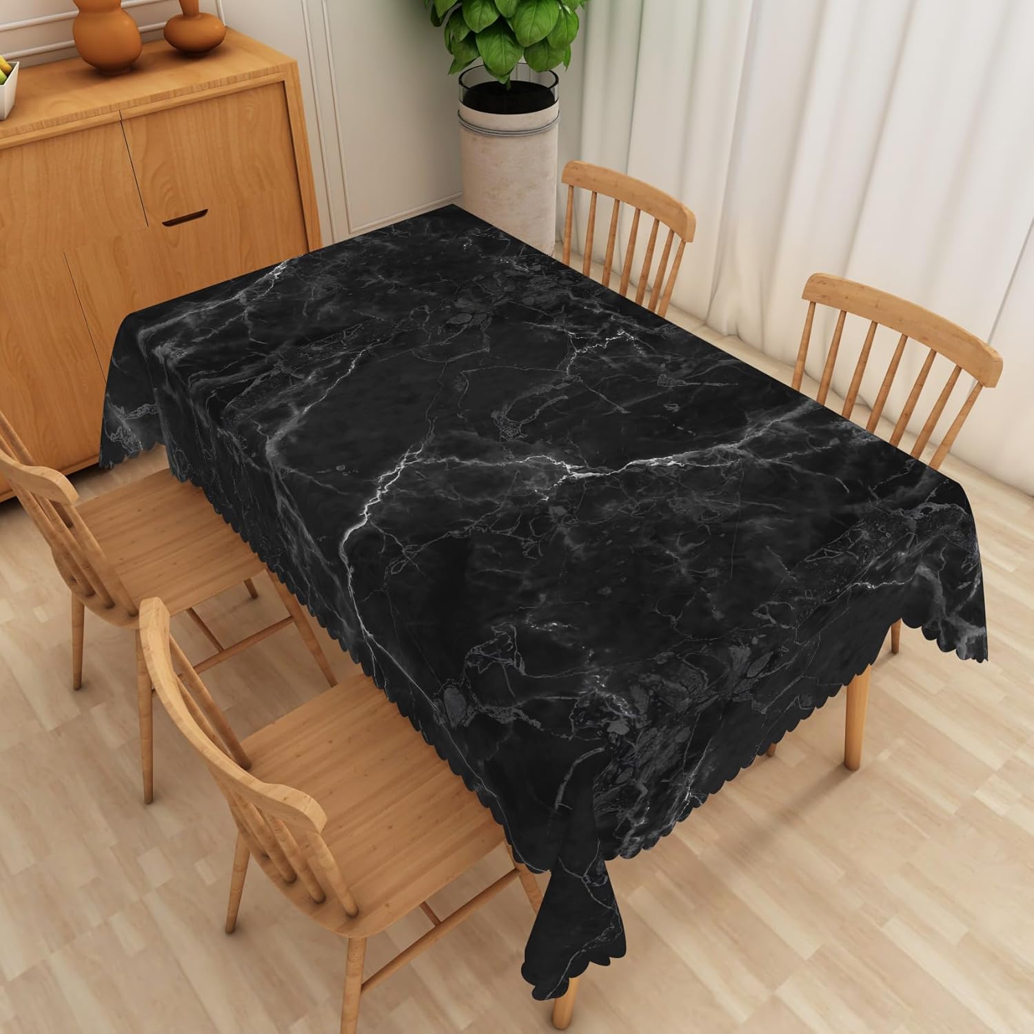 Black Marble Rectangle Tablecloth,54x108 Inch Abstract Modern Natural ...