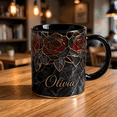 Black Marble Rose Mug Ceramic Custom Name Luxury Gothic Floral Gift ...