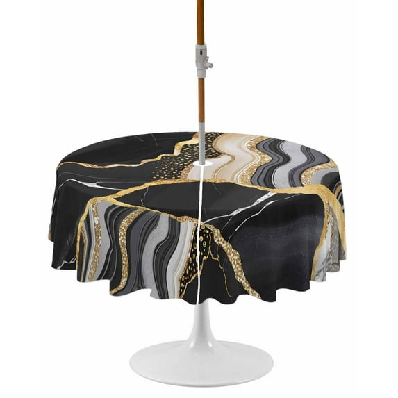 Black Marble Round Outdoor Tablecloth, Waterproof Table Cloth Cover ...