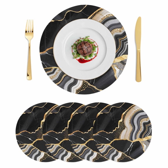 Black Marble Round Placemats Set of 4, Braided Polypropylene Place Mats ...