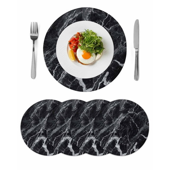 Black Marble Round Table Placemats set of 4, Abstract Modern Themed ...