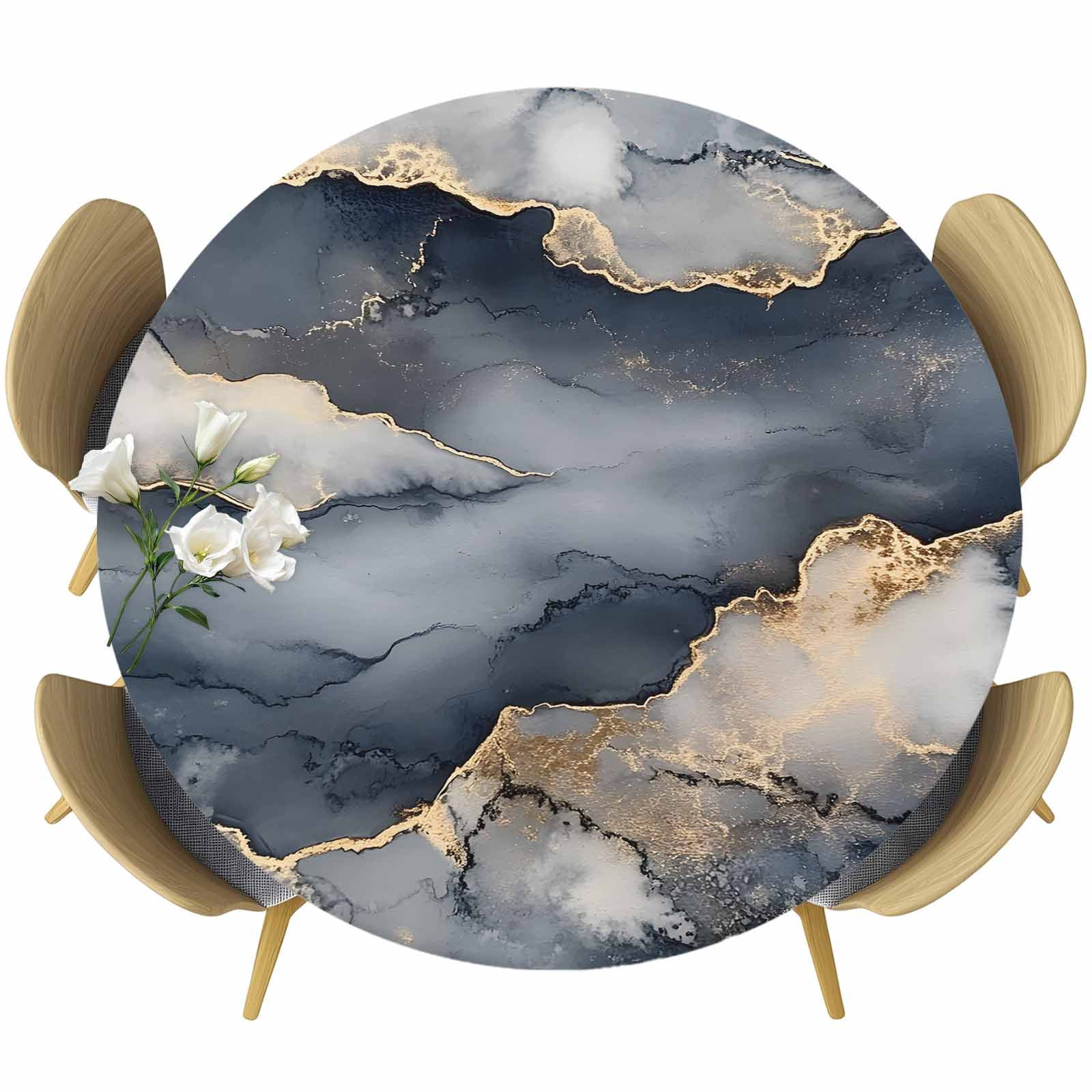 Black Marble Round Tablecloth 36-44 Inch Round Fitted Table Cloth with ...