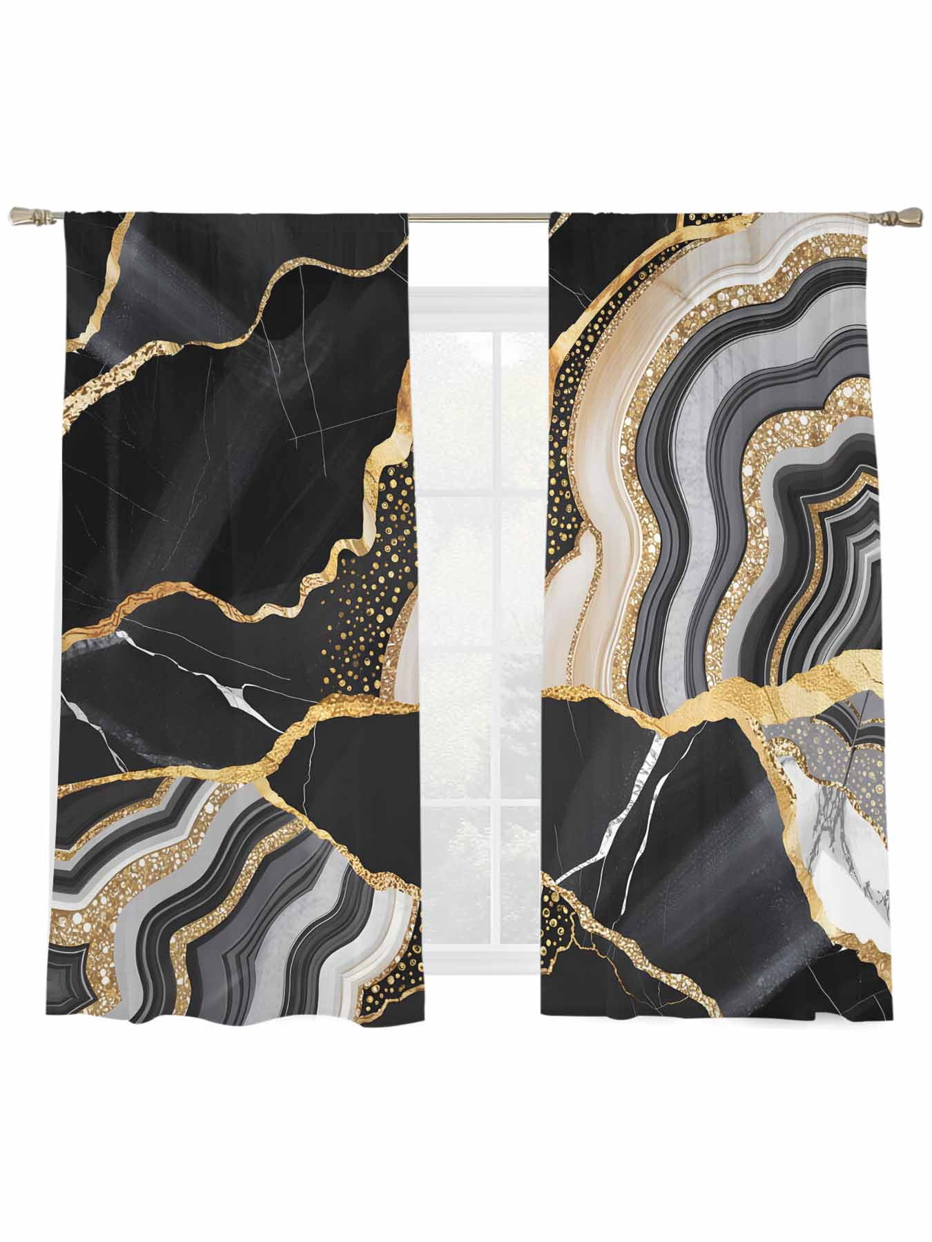 Black Marble Sheer Curtains 72 Inch Length 2 Panels Set, Semi ...