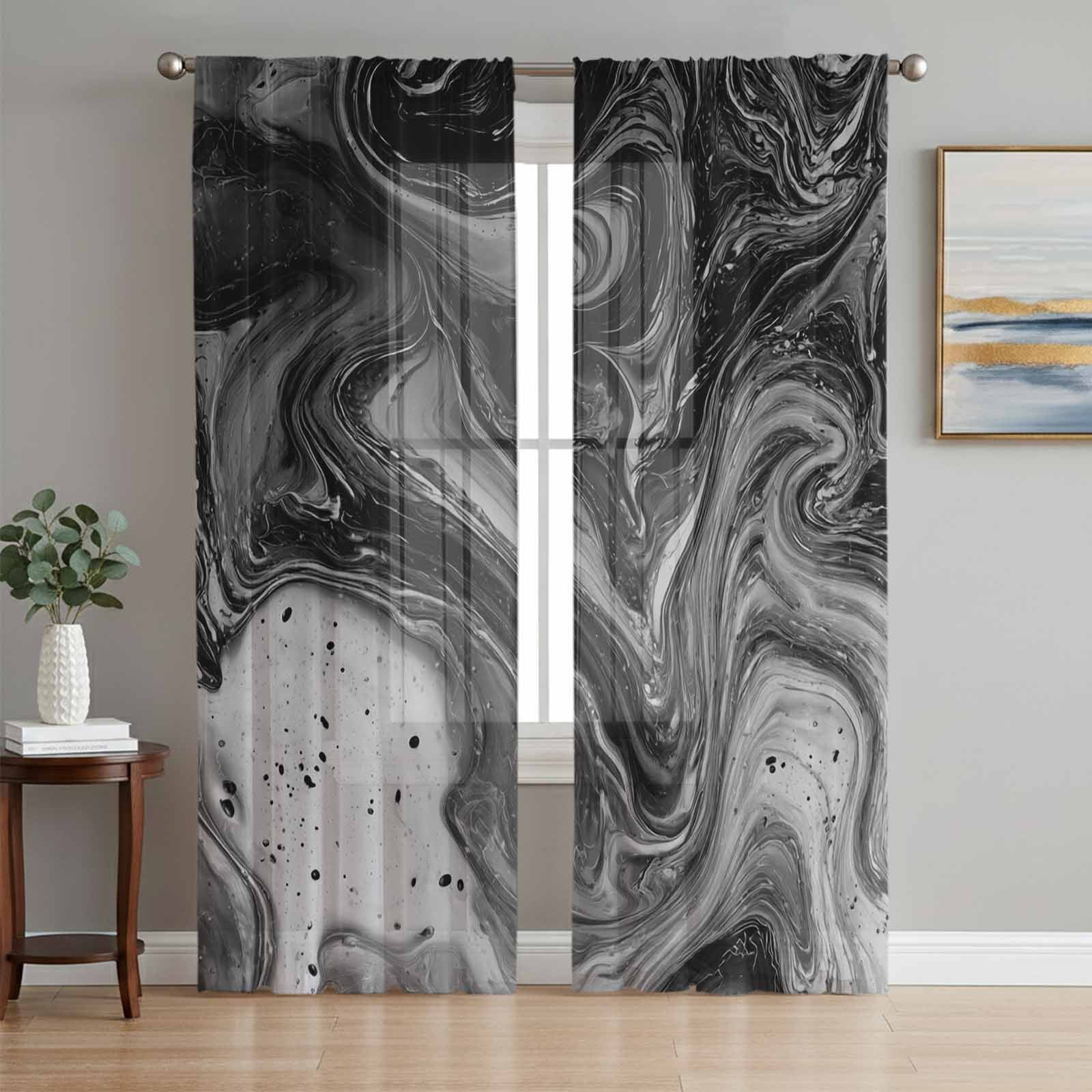 Black Marble Sheer Curtains 72 Inch Length 2 Panels Set, Vintage ...