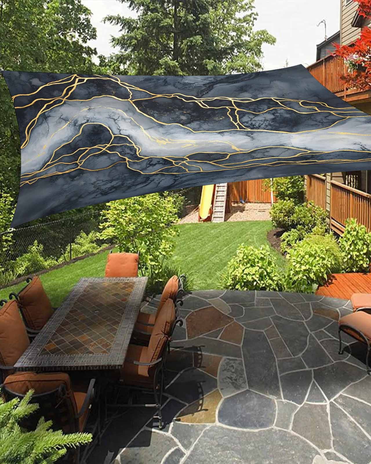 Black Marble Sun Shade Sail 12'X16' Modern Abstract Art Black Gold ...