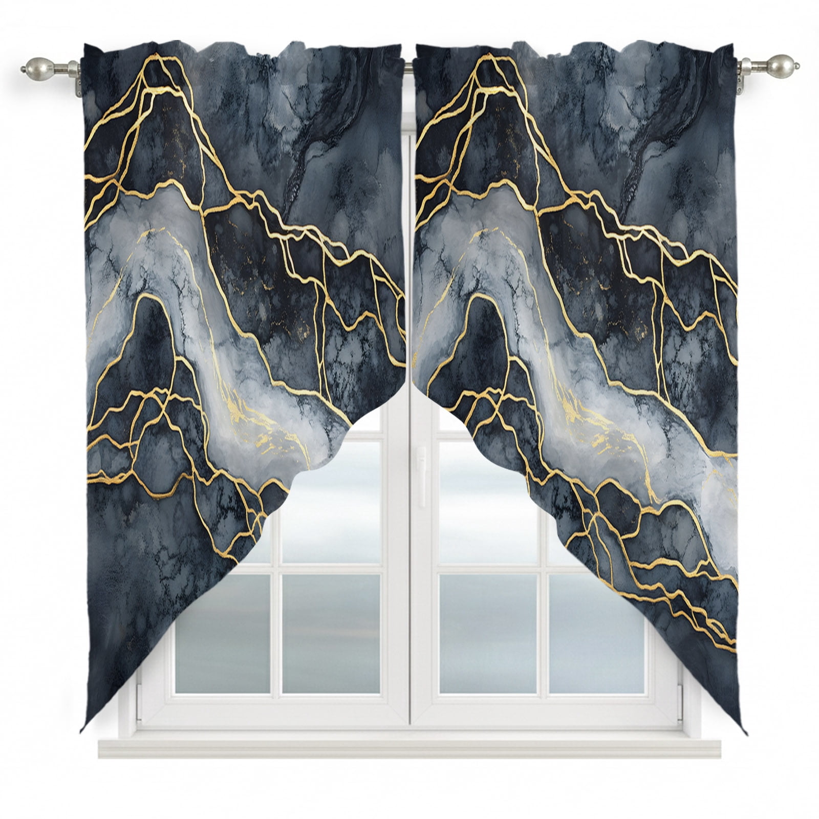 Black Marble Swag Curtain Valance for Window 2 Panels Modern Abstract ...