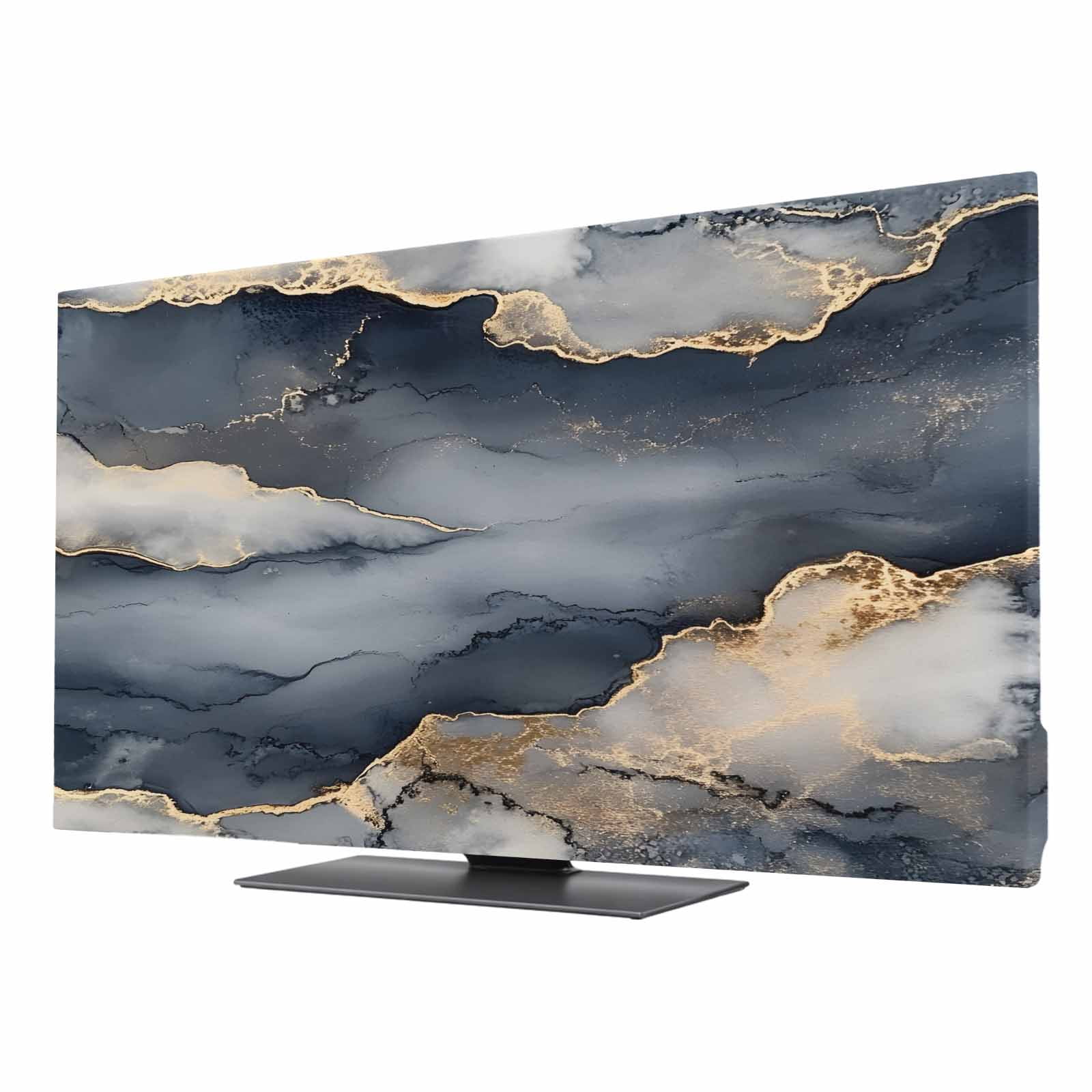 Black Marble TV Dust Cover 75 Inch, Abstract Art Grey Gold Stripes ...