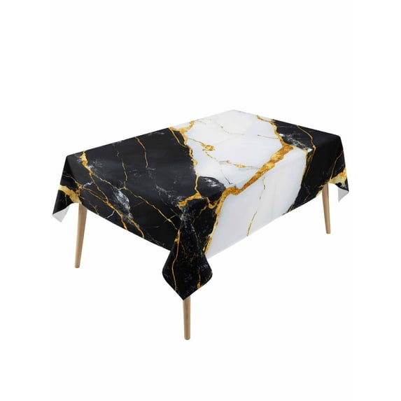 Black Marble Table Cloth, Luxury Gold White Abstract Cracks Artwork ...