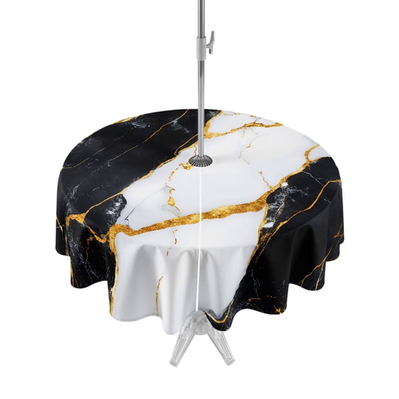 Black Marble Table Cloth Round Tablecloth, Luxury Gold White Abstract ...