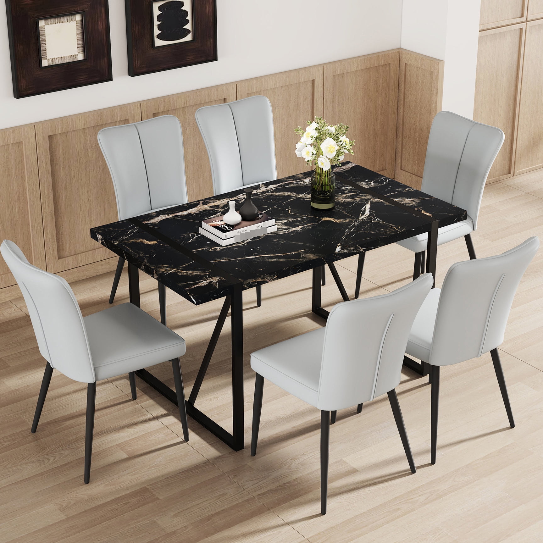 Black Marble Table - Coordinated Chair Legs - Dining Room Setting ...
