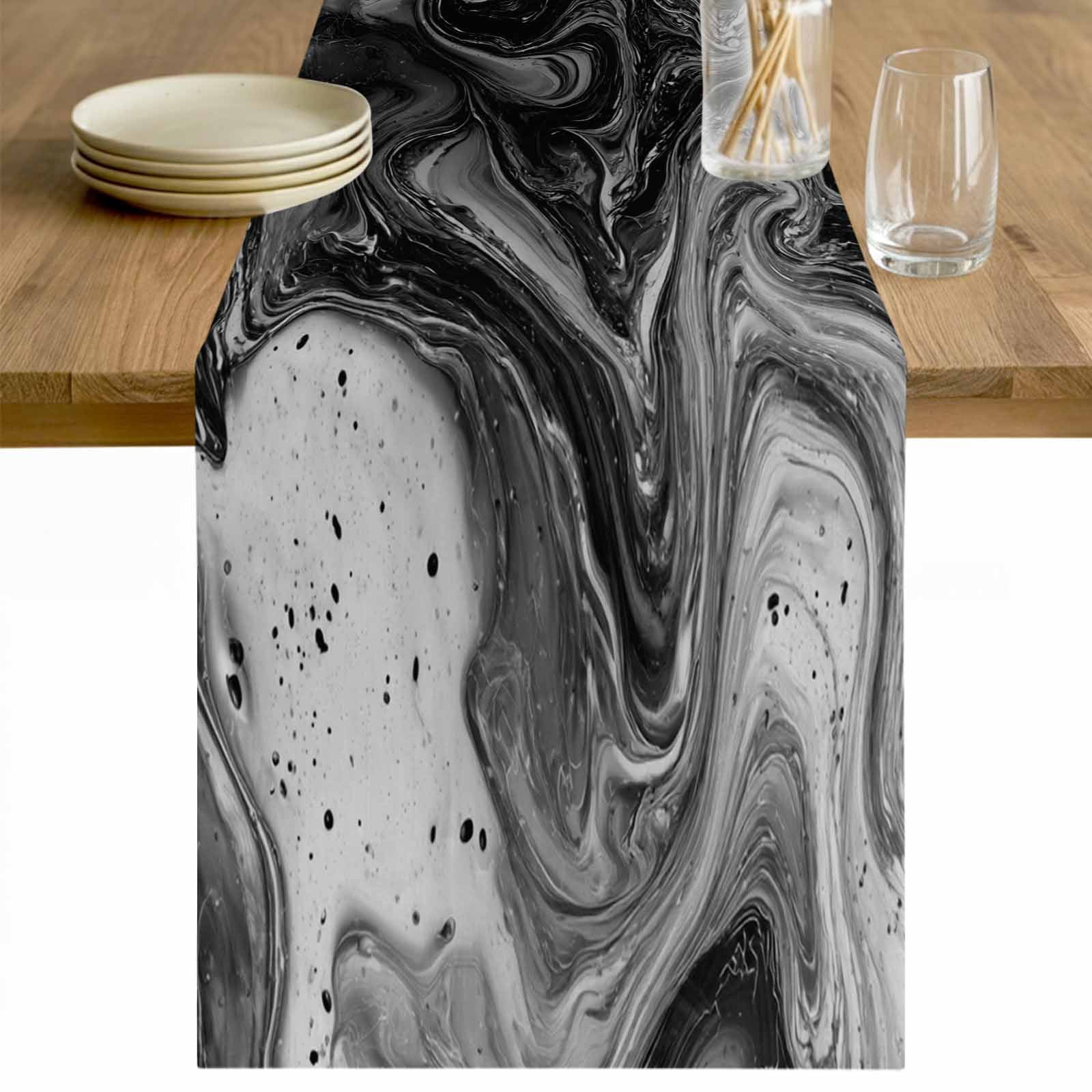 Black Marble Table Runner 108 Inches Long Farmhouse Dress Scarves ...