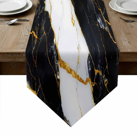 Black Marble Table Runner Linen Burlap Table Runner 72 Inches Long ...