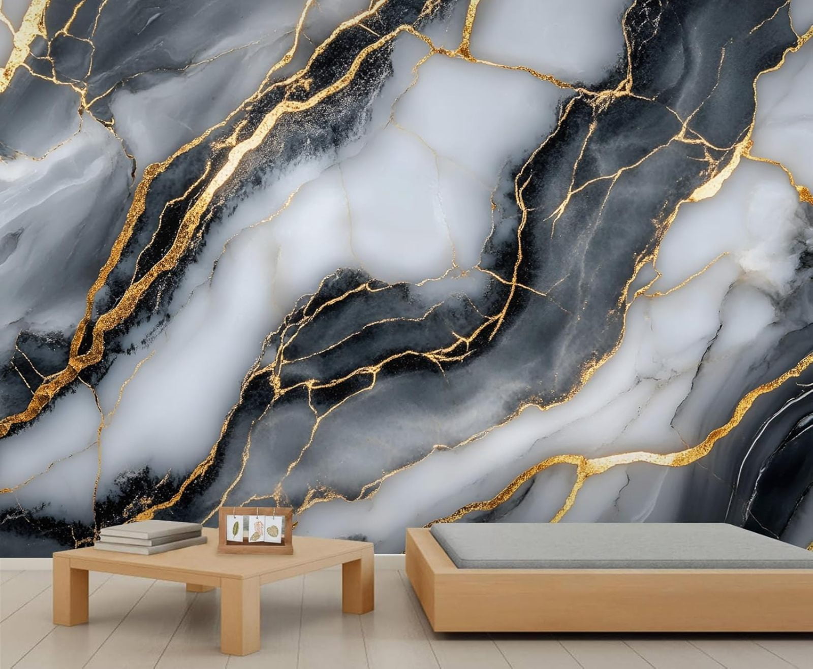 Black Marble Texture 3D Wall Murals Wallpaper, Abstract Golden Cracks ...