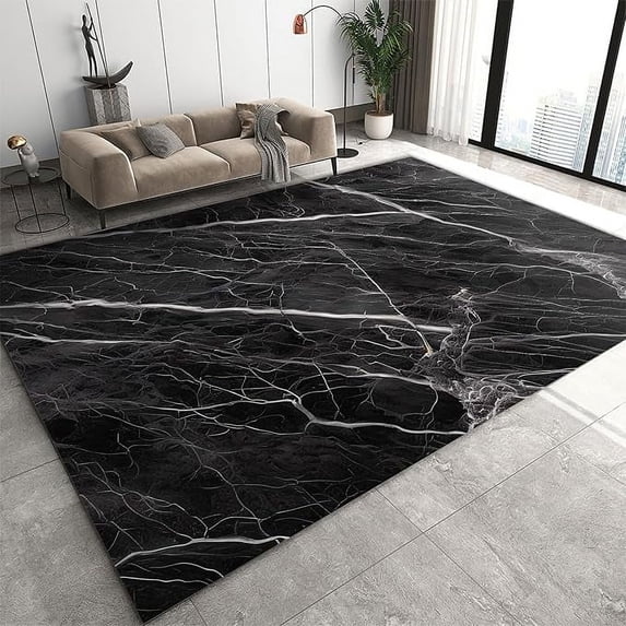 Black Marble Texture Bedroom Rug White Crack Art Classroom Rug Easy ...