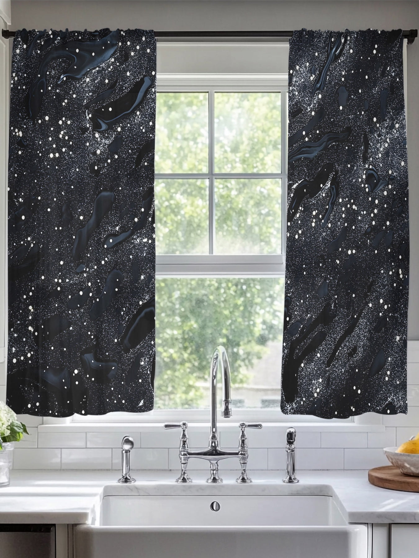 Black Marble Texture Chiffon Sheer Curtains 72 Inches Long Vintage ...