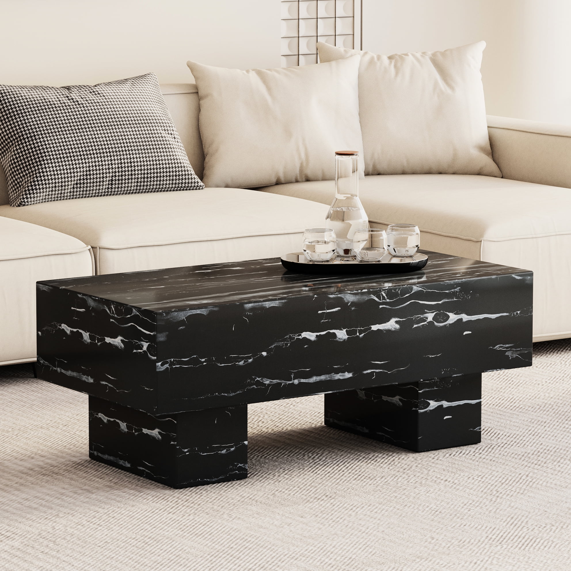 Black Marble Texture Coffee Table, 43.3" X 21.6" 17.2", Versatile And ...