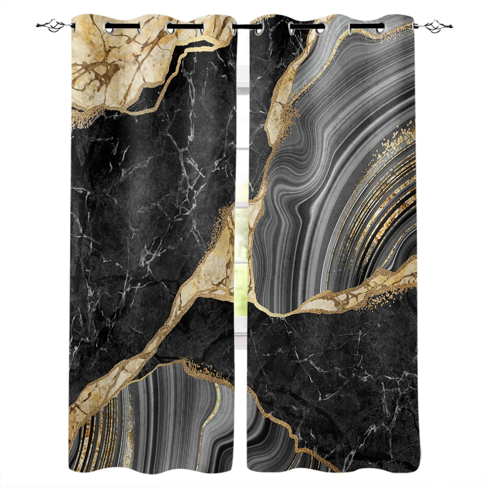 Black Marble Texture Curtains for Living Room Kids Bedroom Blinds ...