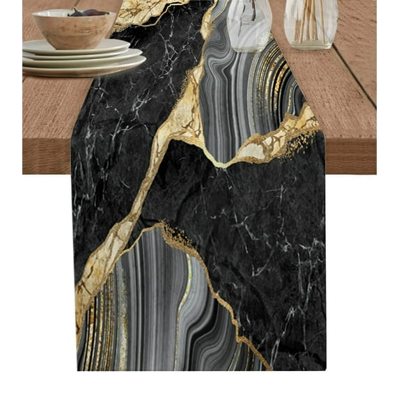 Black Marble Texture Table Runner Cotton Linen Wedding Dinner r Table ...