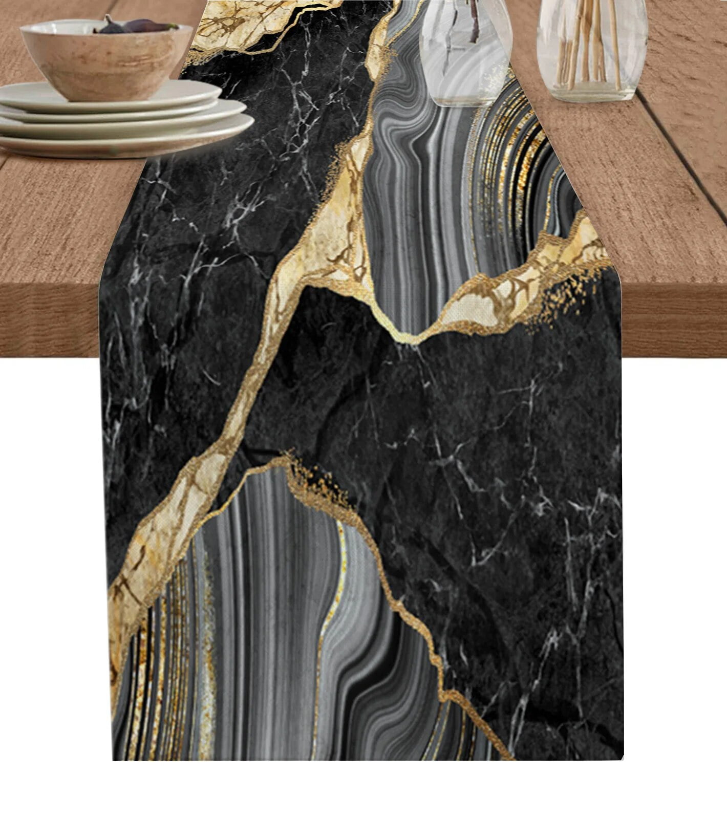 Black Marble Texture Table Runner Country Wedding Decoration Tablecloth ...