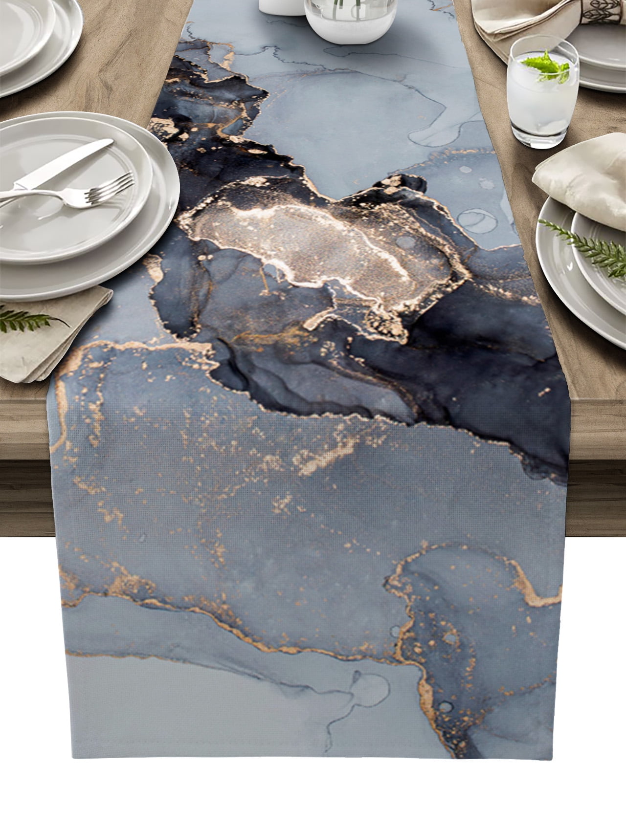 Black Marble Texture Table Runner Printed Coffee Tablecloth Wedding r ...