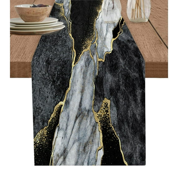 Black Marble Texture Table Runner Printed Coffee Tablecloth Wedding r ...