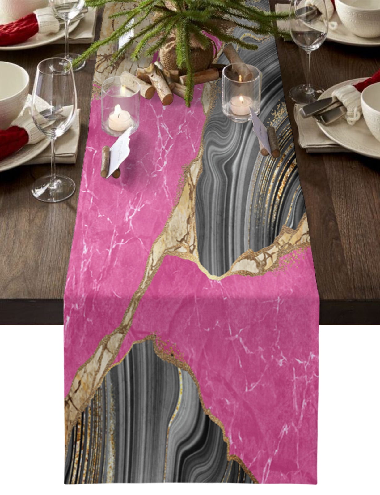Black Marble Texture Table Runner for Dining Table Wedding r Tablecloth ...