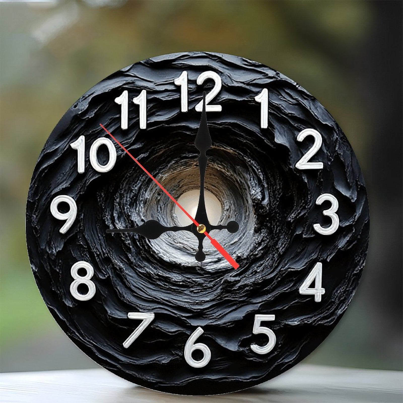 Black Marble Texture Wall Clock Modern Home Decor 10-Inch Silent Wooden ...
