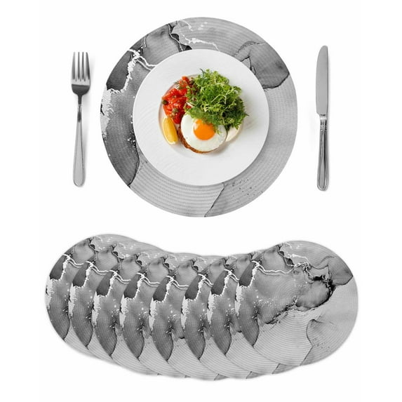 Black Marble Textured Round Table Placemats set of 8, Abstract Ocean ...