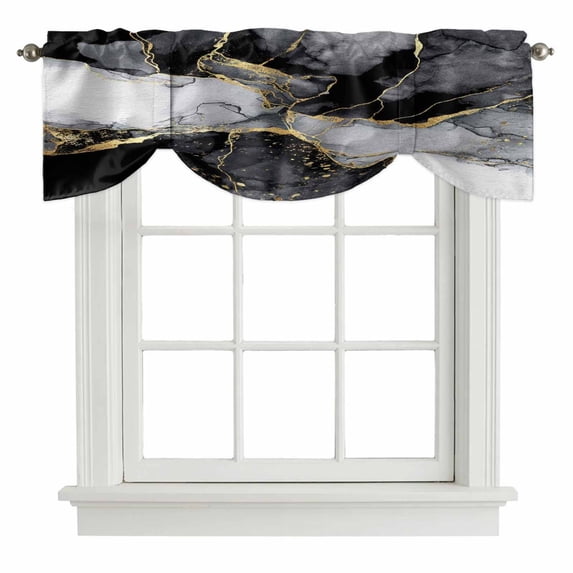 Black Marble Tie Up Valance Curtains Vintage Abstract Gradient Black ...
