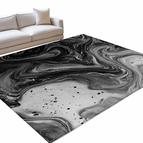 Black Marble Washable Rug 2.7x5 Area Rug for Living Room Bedroom Non ...