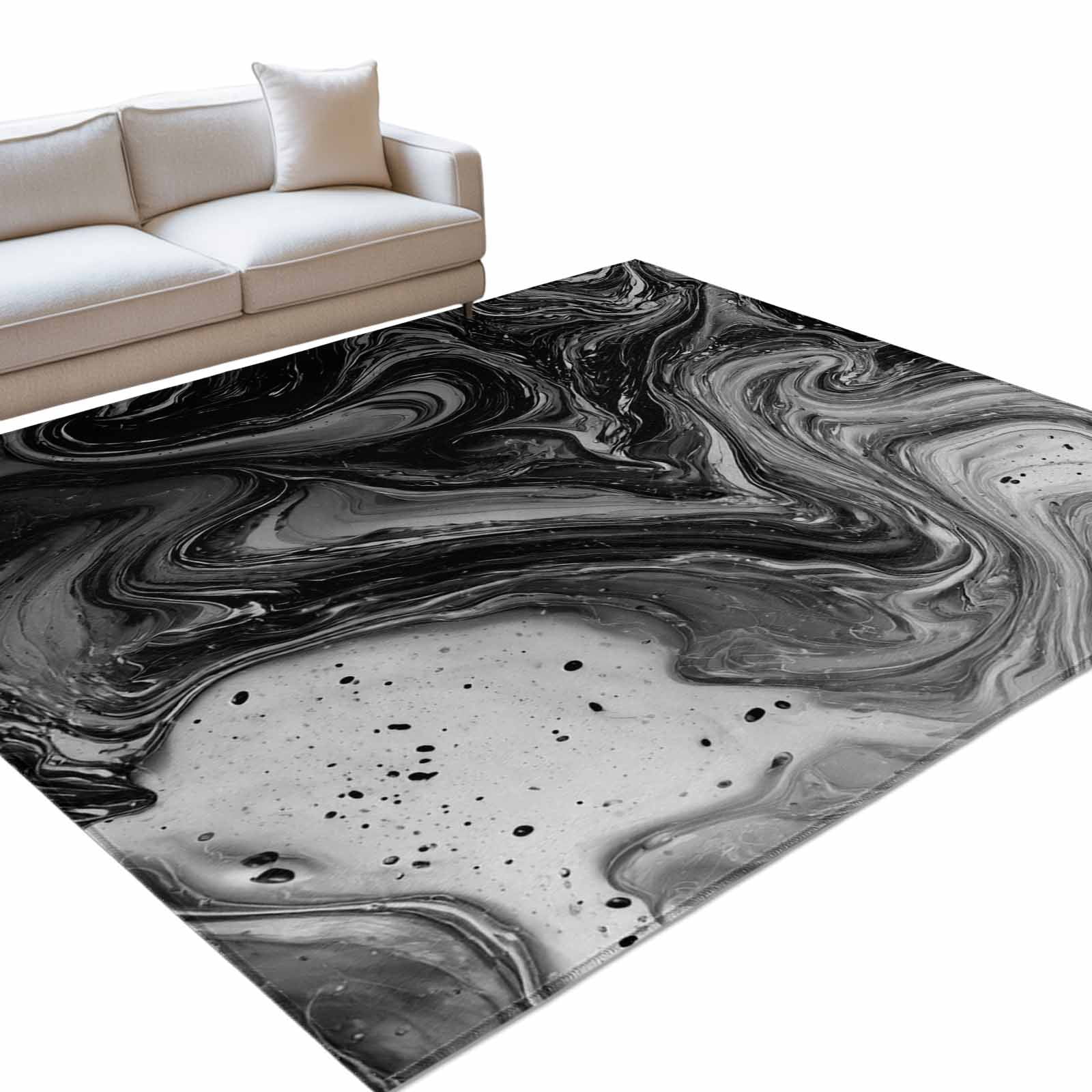 Black Marble Washable Rug 5x8 Area Rug for Living Room Bedroom Non Slip ...