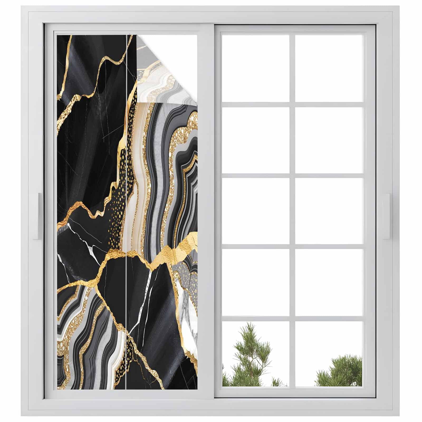 Black Marble Window Privacy Film, Grey Gold Texture Vintage Farmhouse ...