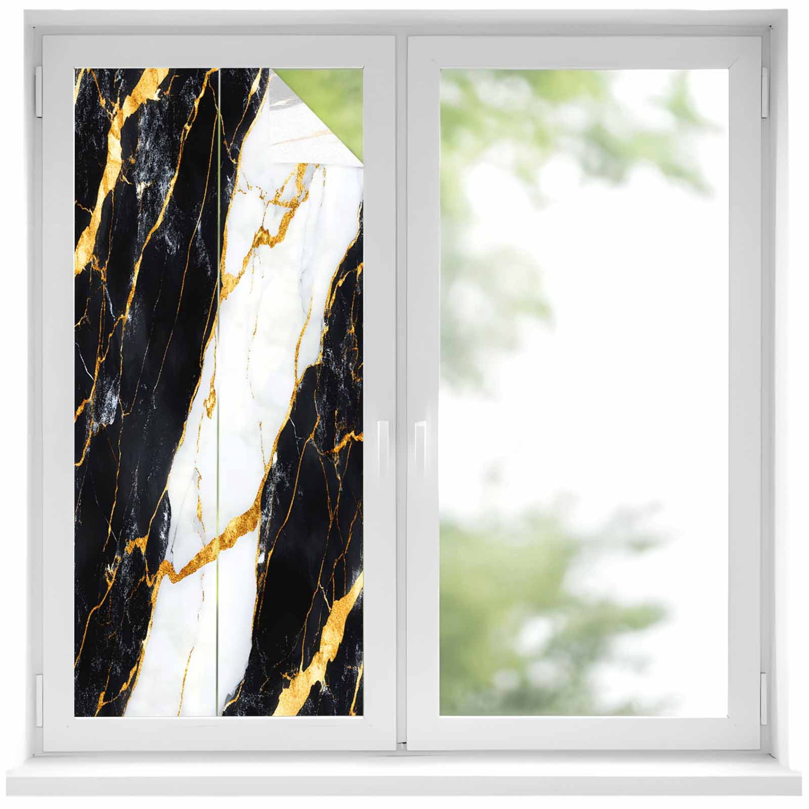 Black Marble Window Privacy Film, Luxury Gold White Abstract Cracks ...