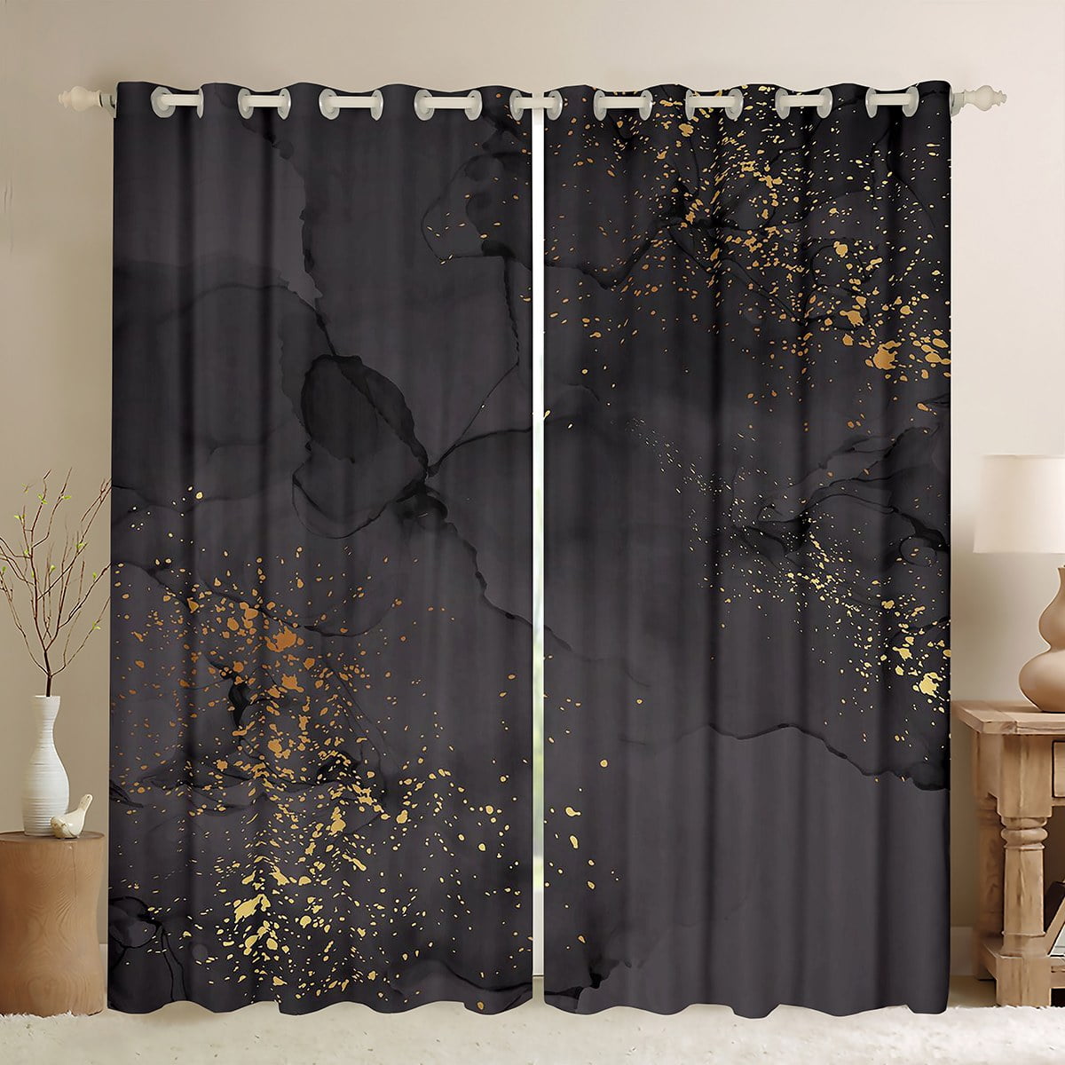 Black Marbling Curtains & Drapes Gold Metallic Sequin Curtains, Dark ...