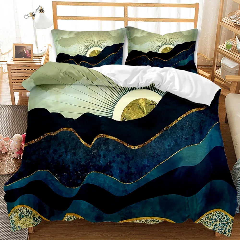 Black Marbling Geometric Pattern Duvet Cover Set Black Gold Bedding