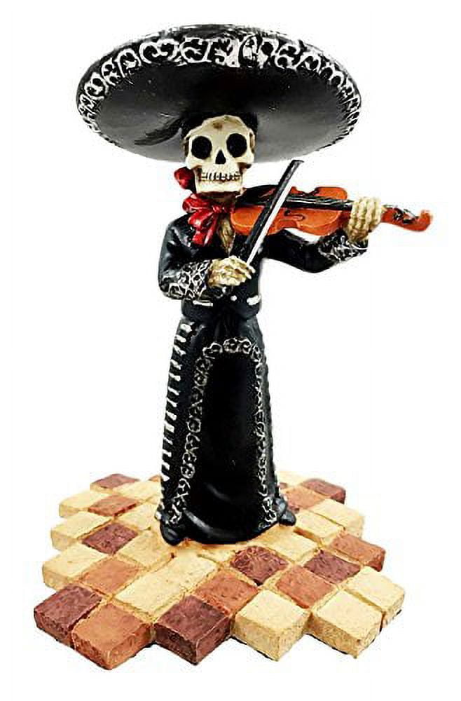 Black Mariachi Band Lady Skeleton Violinist Figurine Day Of The Dead ...