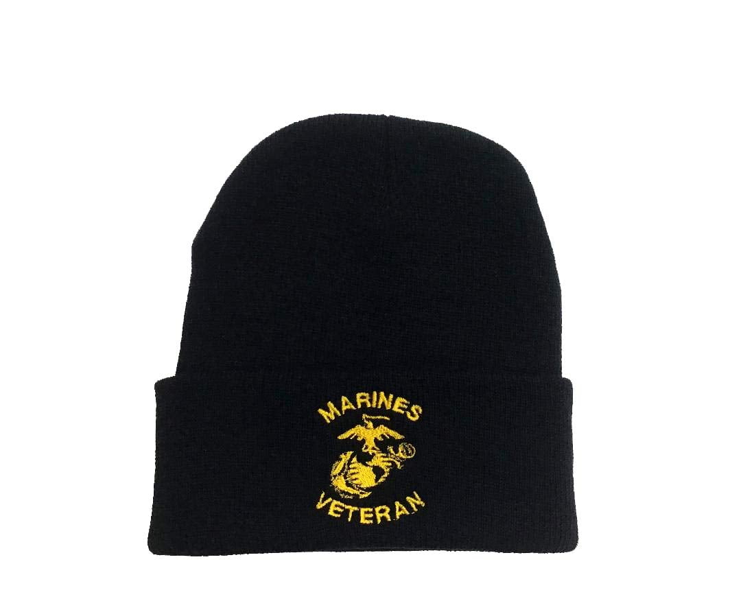 Black Marines Veteran Made in The USA Cuffed Beanie Hat Cap Toboggan ...